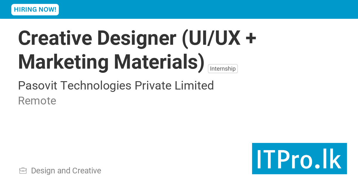 Creative Designer (UI/UX + Marketing Materials) at Pasovit Technologies ...