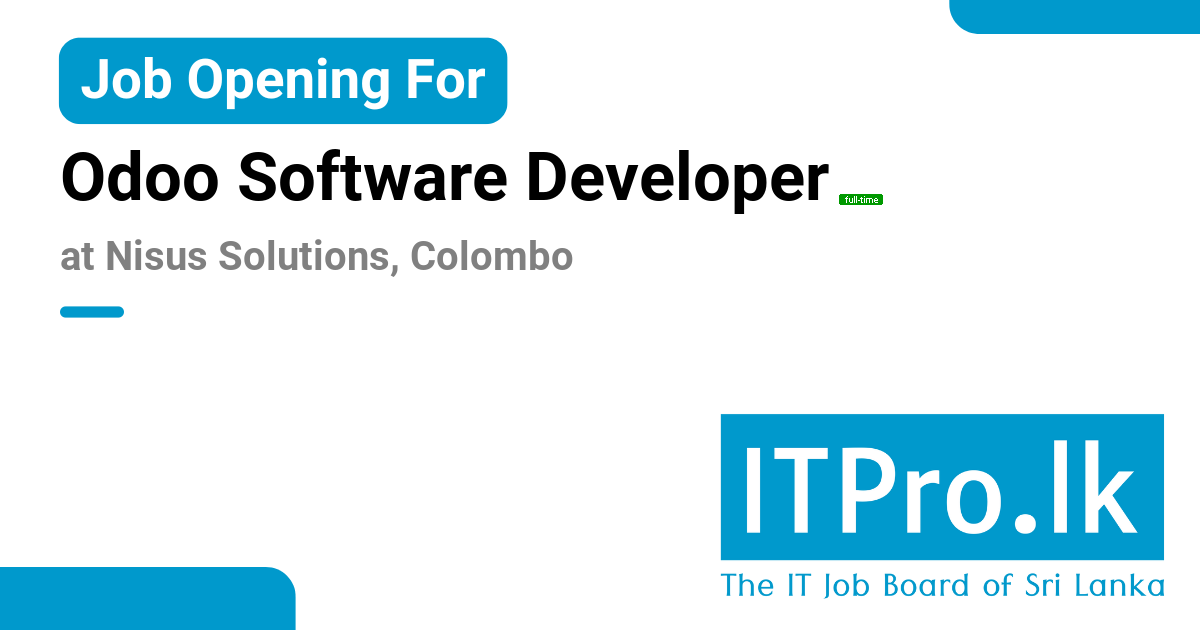 Odoo Software Developer at Nisus Solutions - Colombo, Sri Lanka | ITPro.lk